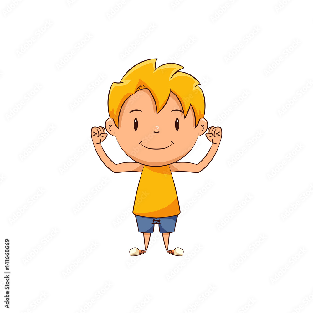 Kid showing muscle Stock Vector | Adobe Stock