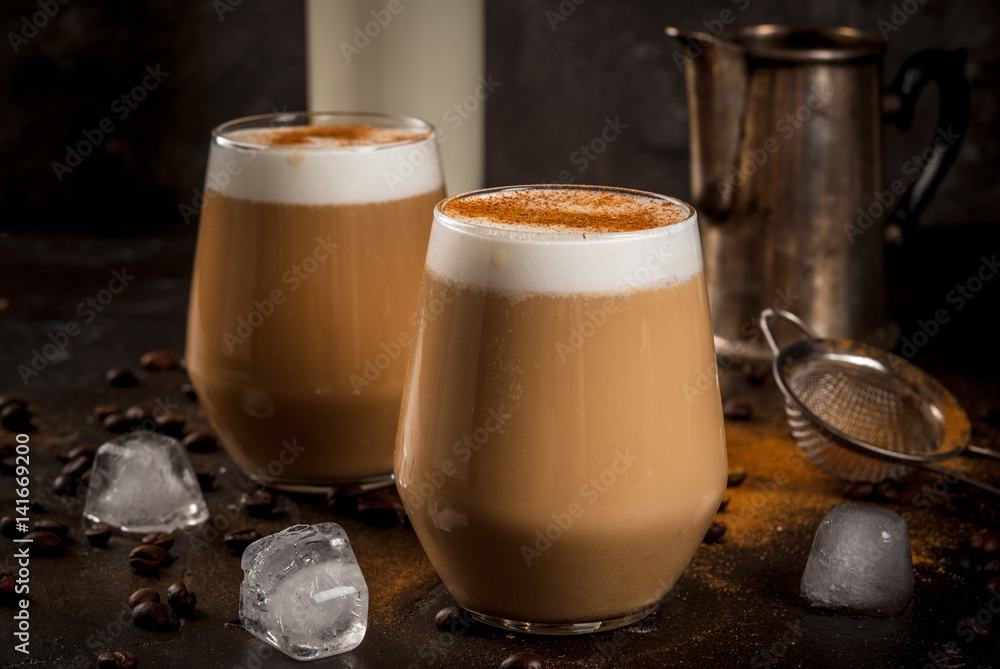 Morning. Breakfast. Classic summer cold coffee latte with whipped milk ...