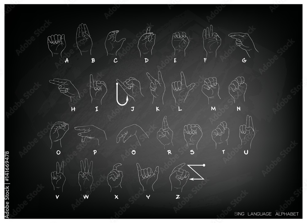 Sketch Set of Hand Sign Language Alphabet Stock Vector | Adobe Stock