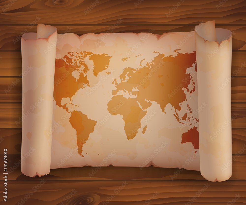 Horizontal scroll paper, parchment with world map Stock Vector | Adobe ...