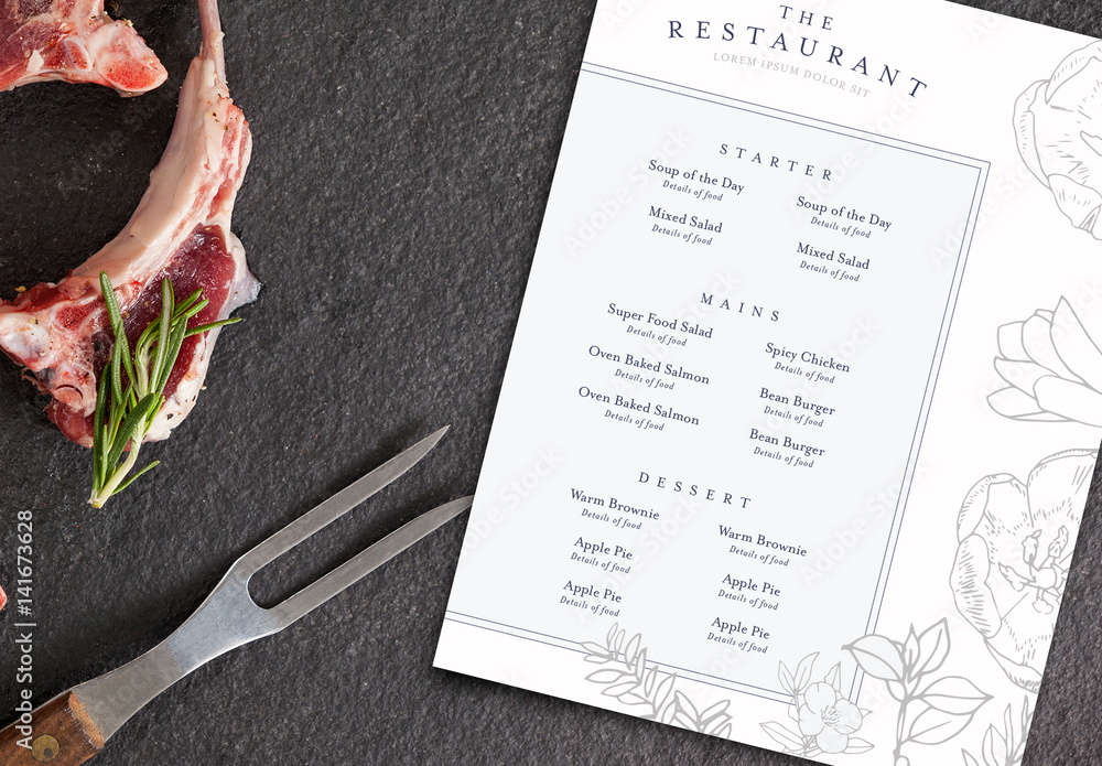 Floral Line Art Menu Layout 1 Stock Template | Adobe Stock