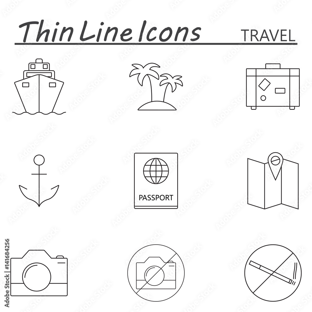 Travel and tourism line icons set, outline vector symbol collection ...