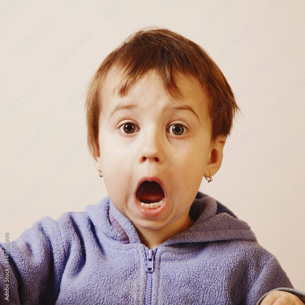 Portrait of little screaming crying baby girl. (Fear, anxiety, neurosis ...