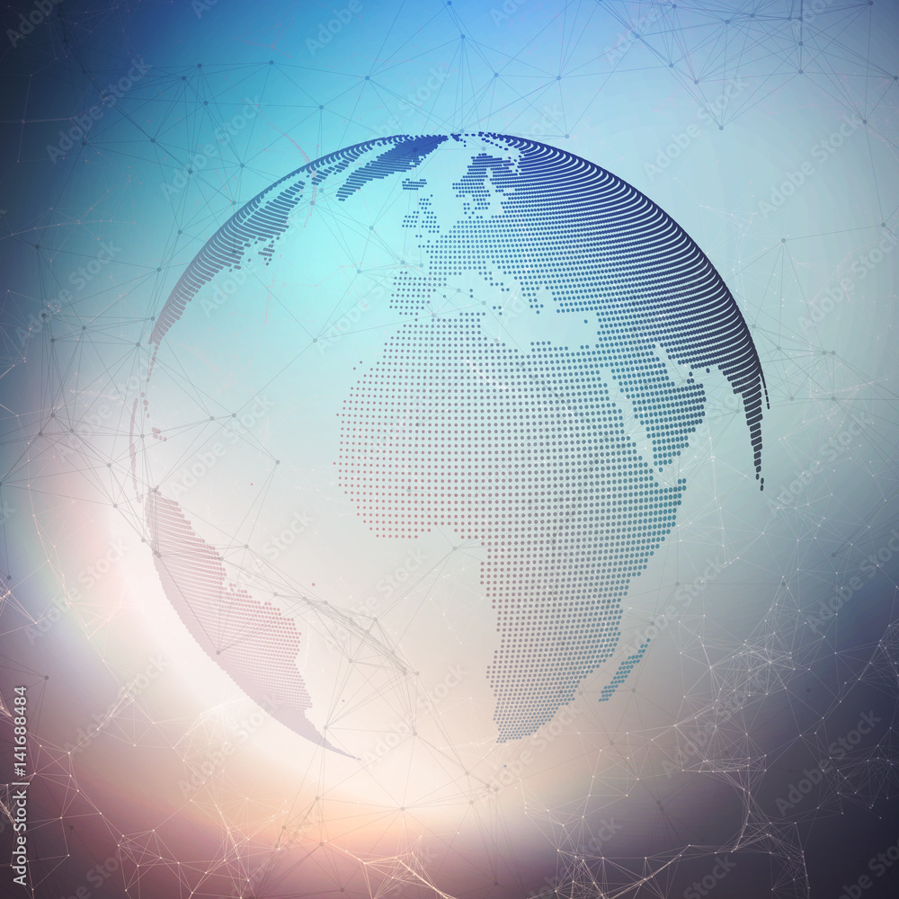 World globe on dark background. Global network connections, abstract ...