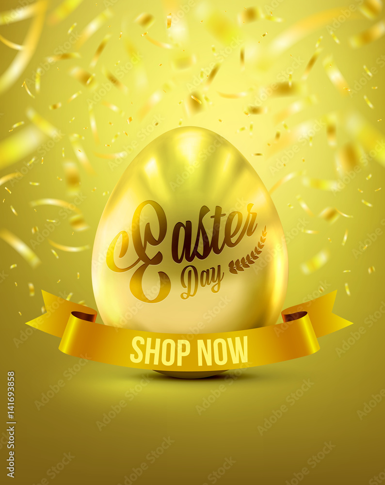 Easter Eggs in Gold Color for Easter Day Banner With Realistic Shine ...