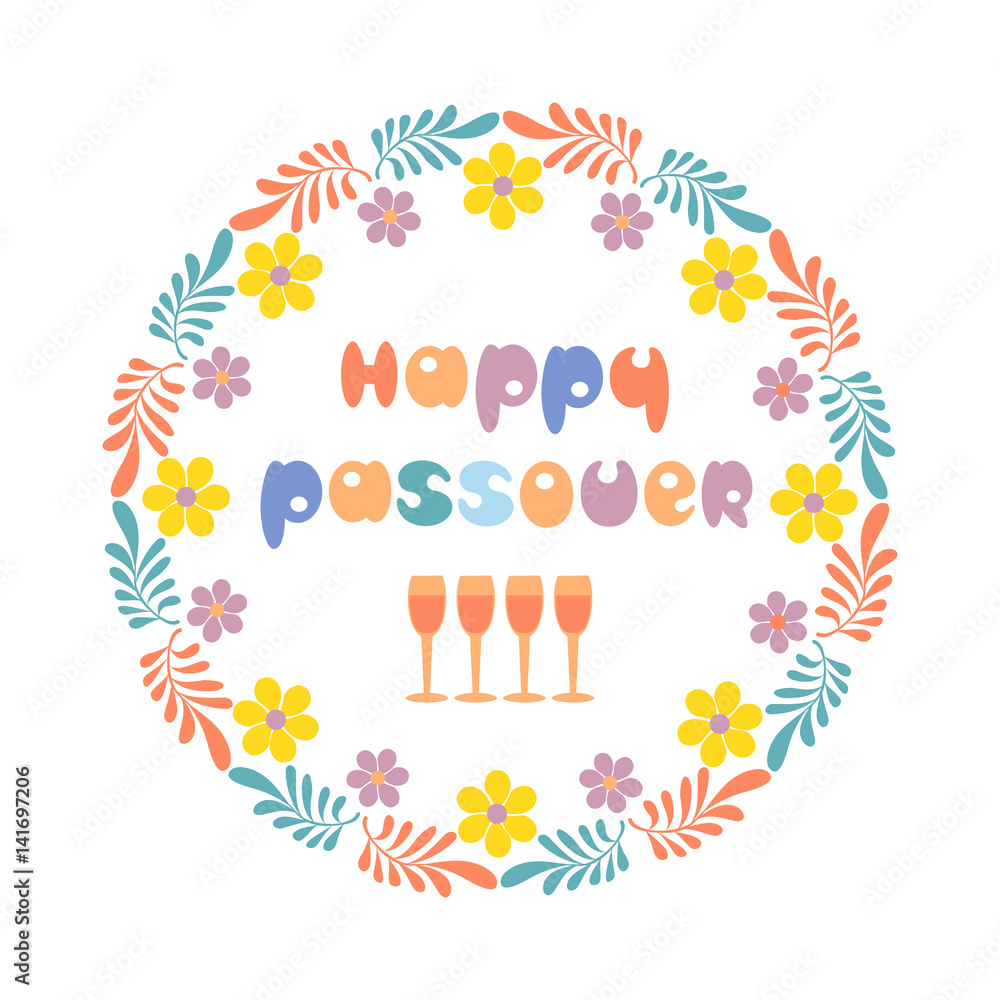 Happy Passover text. Fancy freehand drawn letters. Floral frame border ...