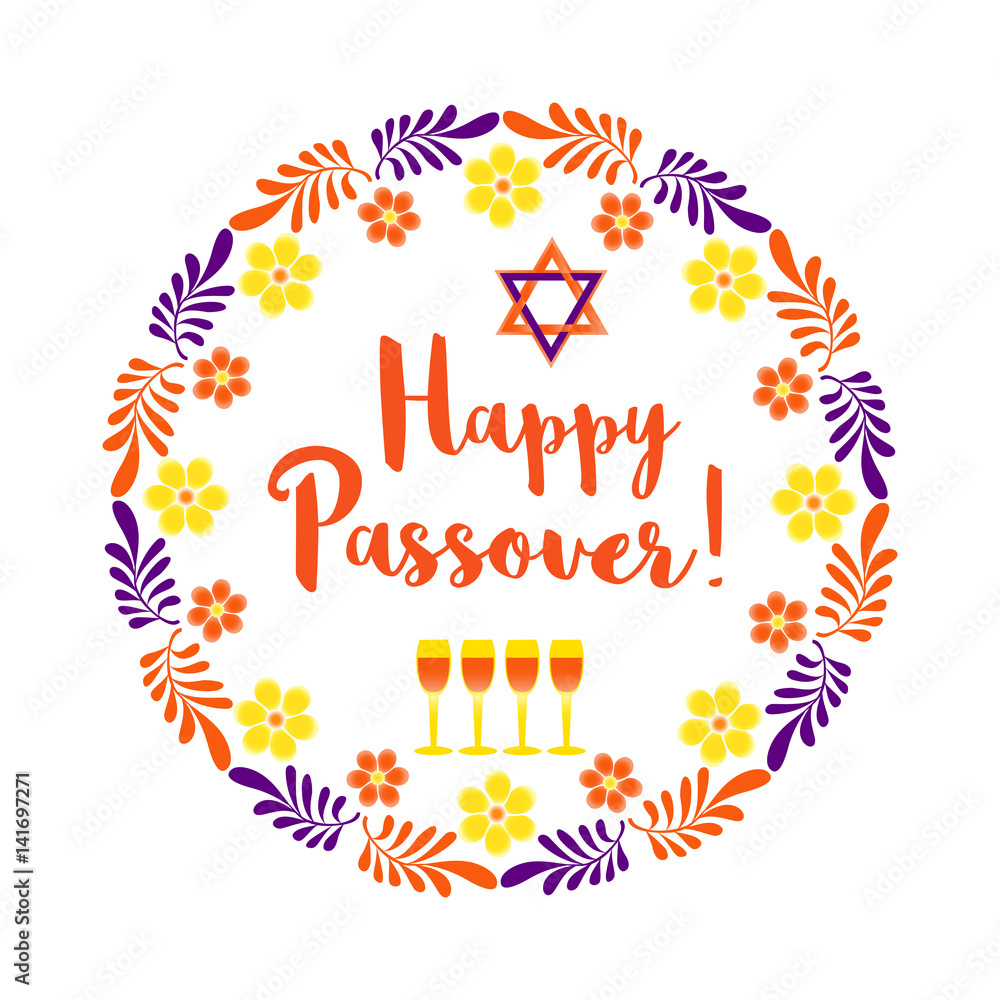 Happy Passover. Fancy letters text. Floral frame border for spring ...