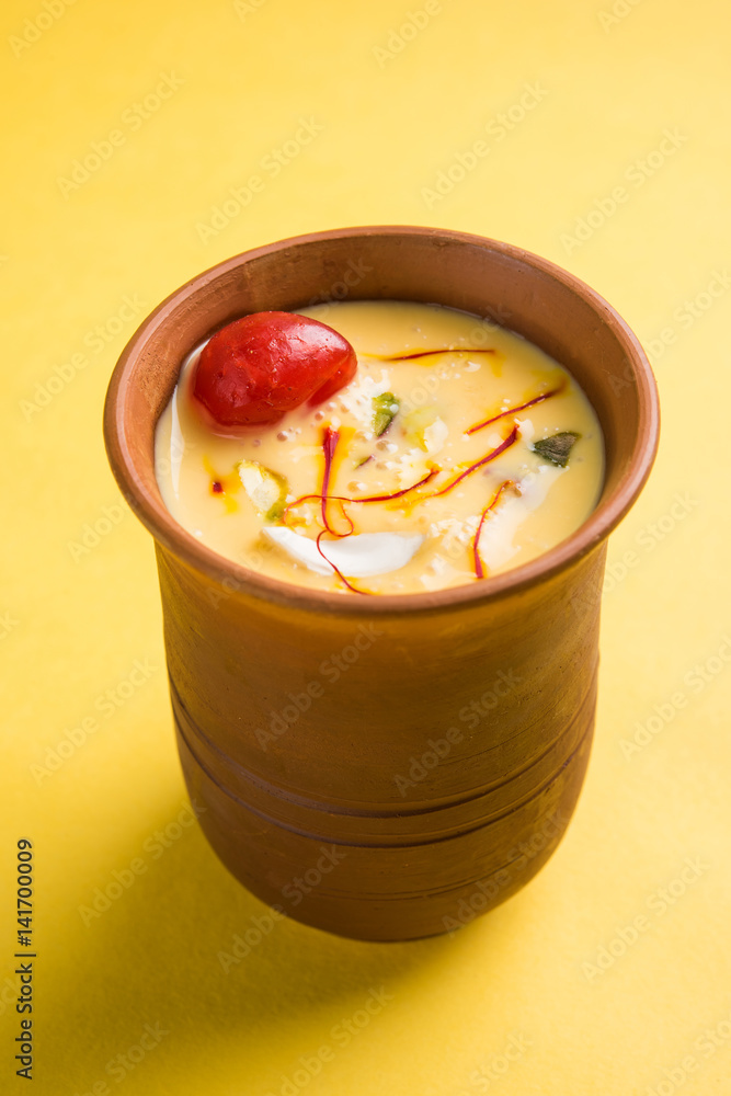 Authentic Indian cold drink made up of curd, milk & malai called Lassi ...