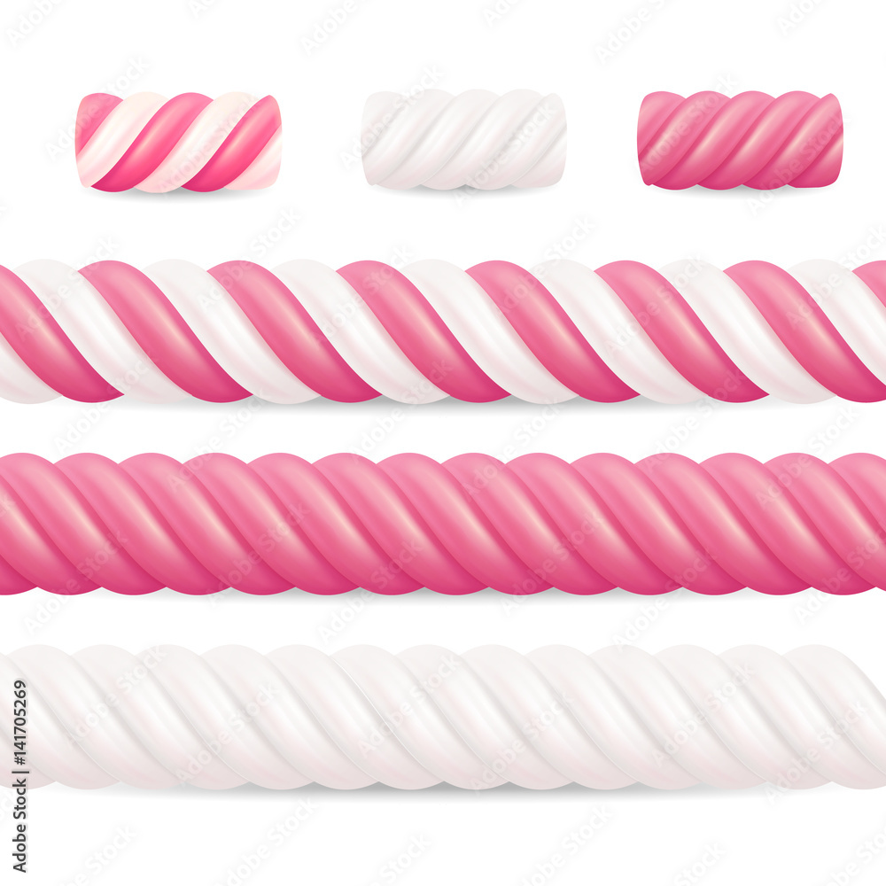 Realistic Marshmallow Candy Vector. Set Colorful Twisted Marshmallows ...