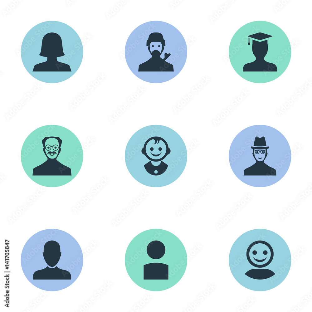 Vector Illustration Set Of Simple Member Icons. Elements Job Man, Woman ...