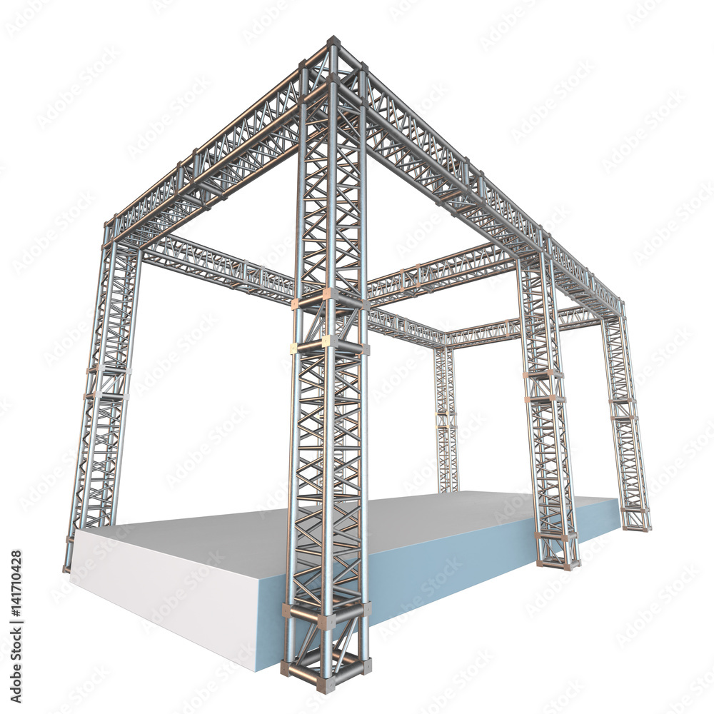 Steel truss girder rooftop construction with outdoor festival stage. 3d ...