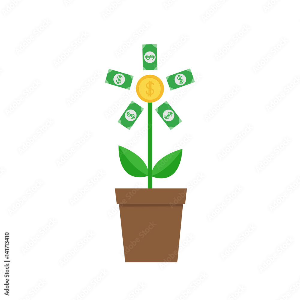 Vettoriale Stock Growing paper money tree coin with dollar sign Plant ...