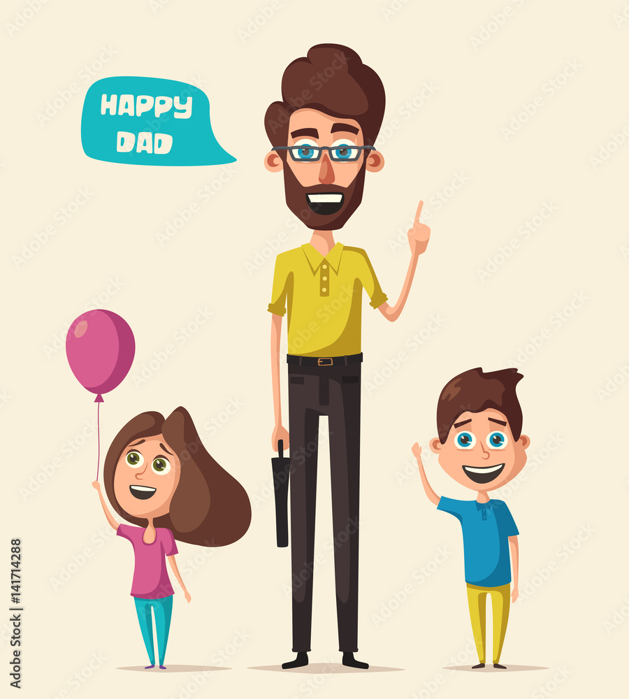 Dad and children character. Cartoon vector illustration Stock Vector ...