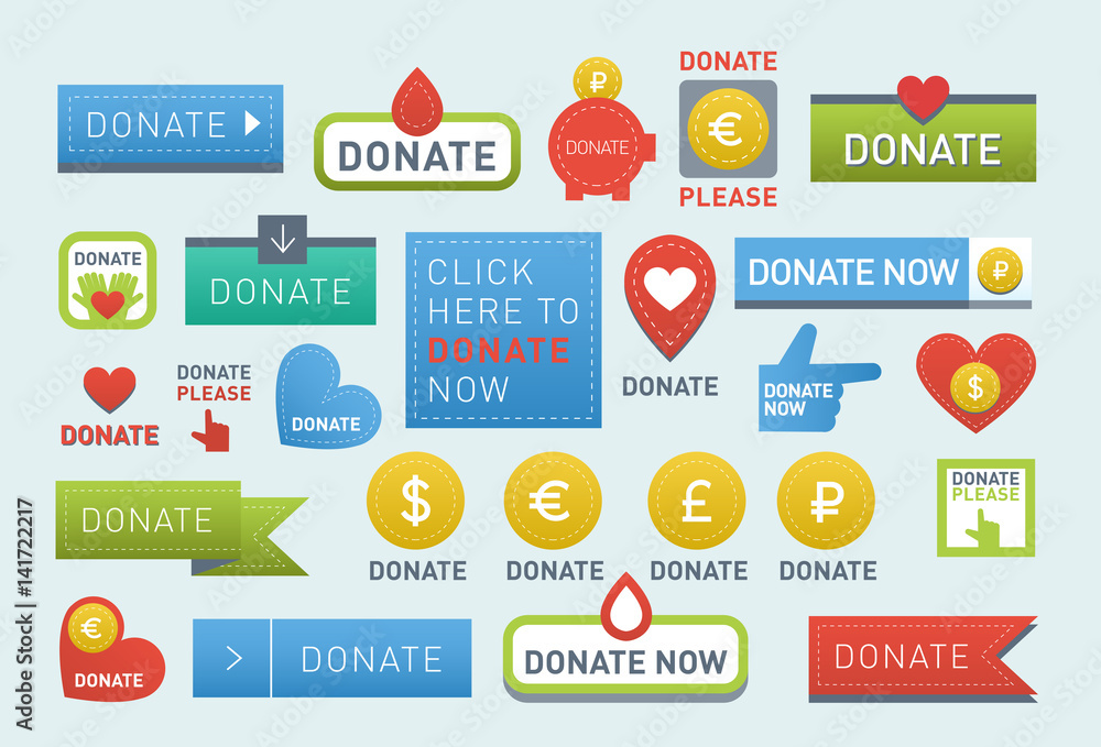 Donate buttons vector set illustration help icon donation gift charity ...