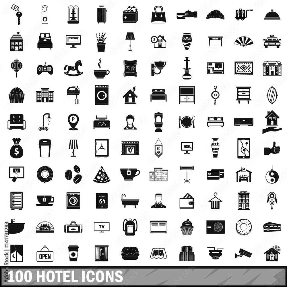 100 hotel icons set, simple style Stock Vector | Adobe Stock