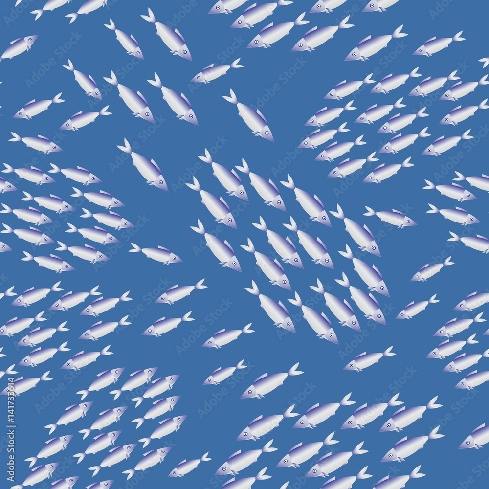Friendly schools of fish. Seamless pattern on a blue background. Design ...