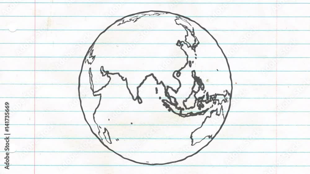 Earth drawing paper cartoon hand drawn animation spinning globe world ...