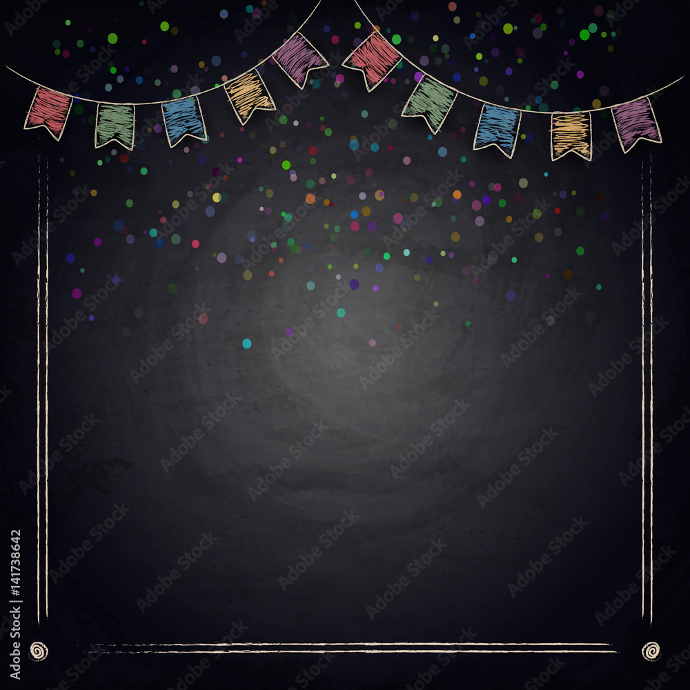 Chalkboard background with drawing bunting flags Stock Vector | Adobe Stock