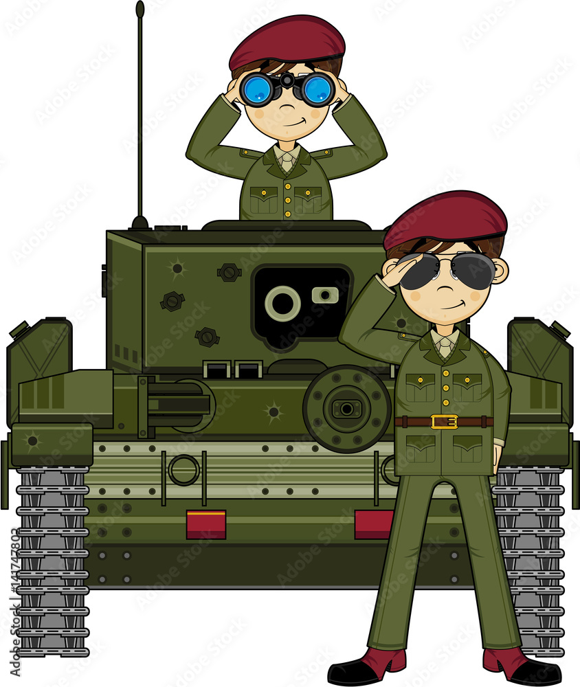 Cartoon Army Soldiers and Tank Stock Vector | Adobe Stock