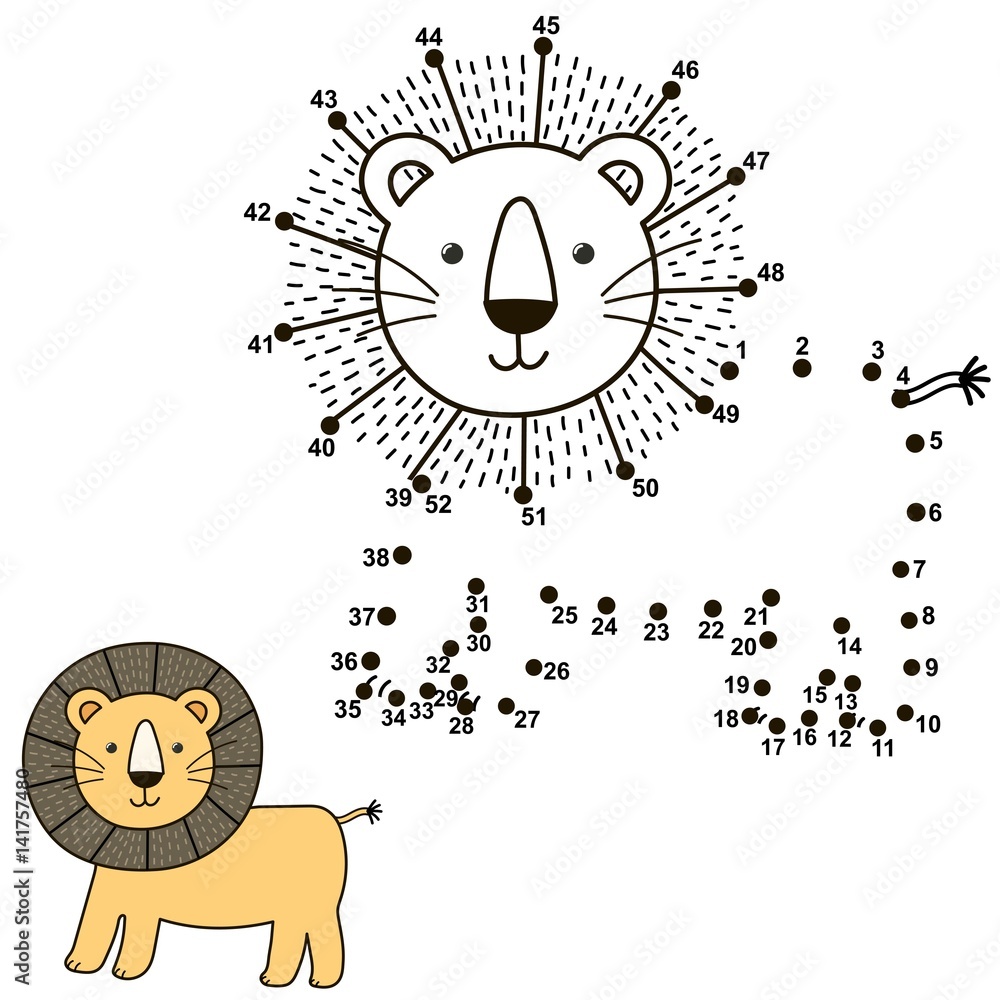 Connect the dots to draw the cute lion and color it Stock Vector ...