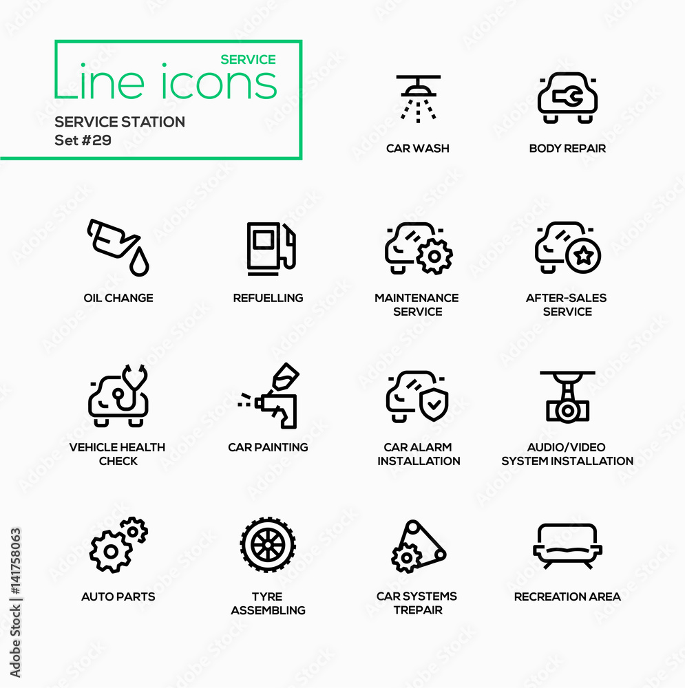Service station - modern vector single line icons set Stock Vector ...