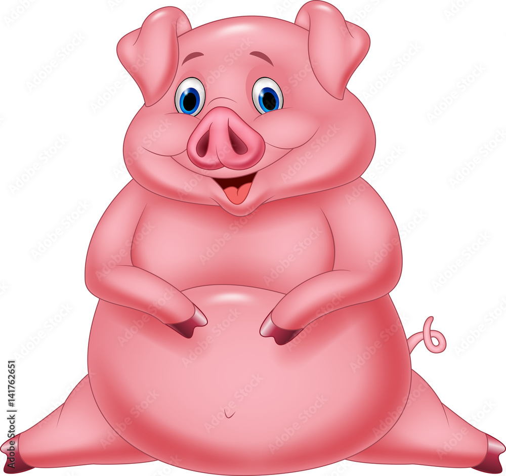 Cartoon happy fat pig Stock Vector | Adobe Stock