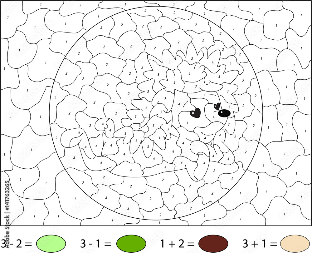 Cartoon hedgehog in love. Color by number educational game for kids ...