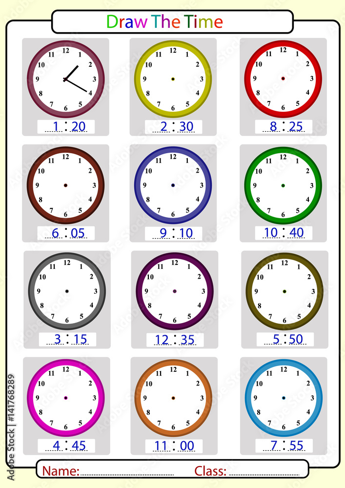 Telling the time, draw the time Stock Vector | Adobe Stock