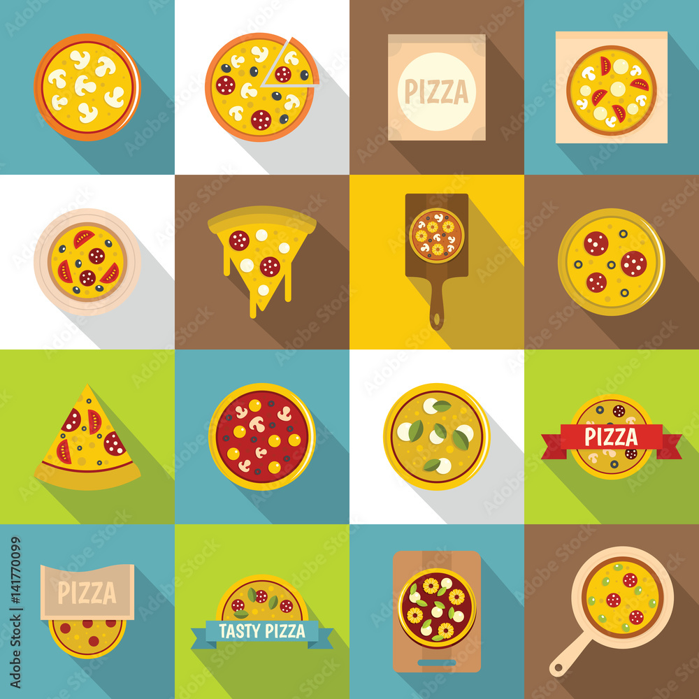 Pizza icons set food, flat style Stock Vector | Adobe Stock