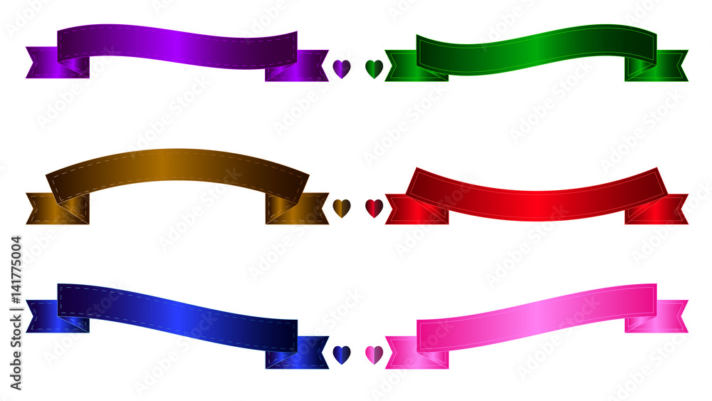 Ribbons, Set of colorful Ribbon with heart Stock Vector | Adobe Stock