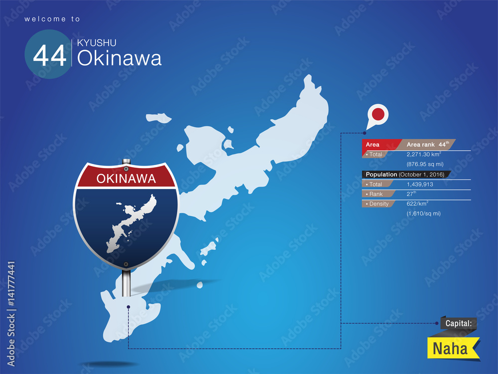 Sign of Japan in Road Style on Map JAPAN. OKINAWA Prefecture with ...