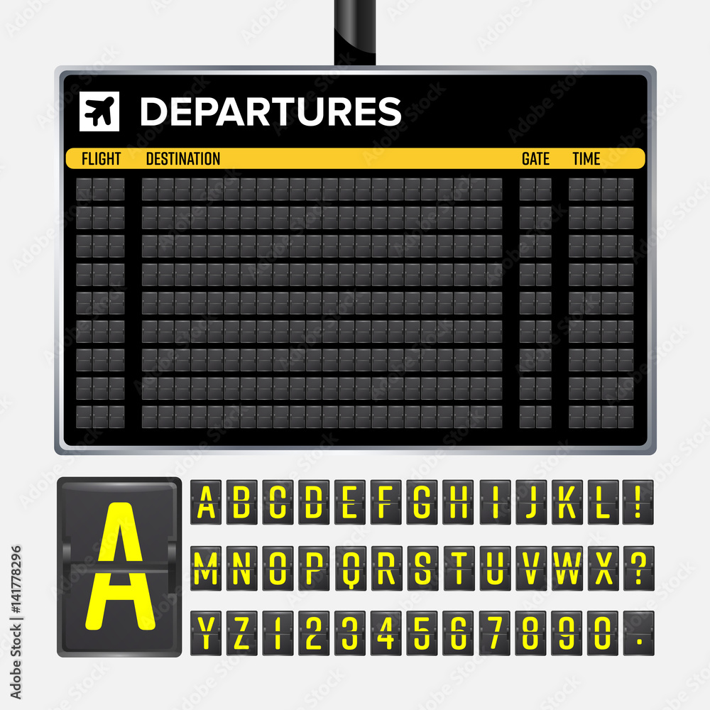 Airport Board Vector. Mechanical flip airport scoreboard. Black airport ...