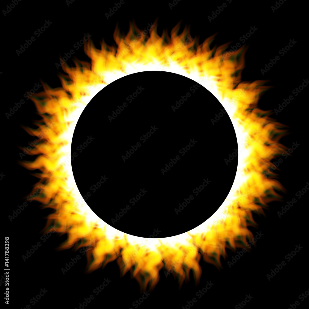 Burning fire circle isolated on black background, Round shape ...