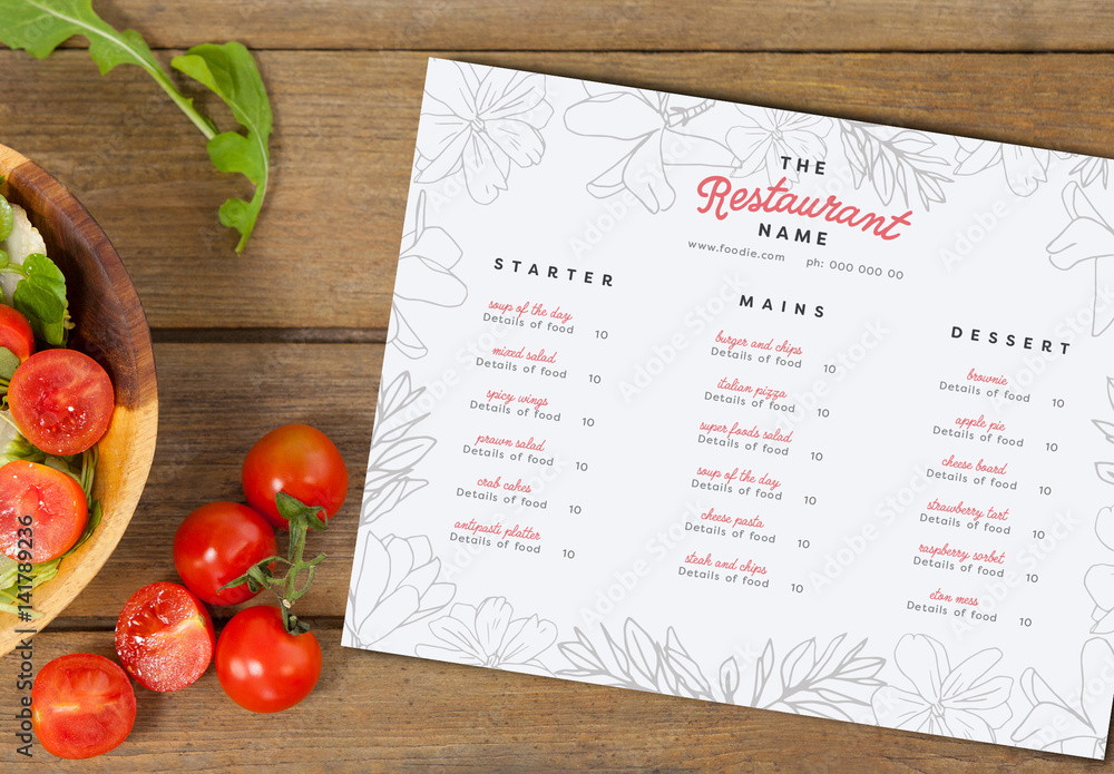 Floral Line Art Menu Layout 2 Stock Template | Adobe Stock