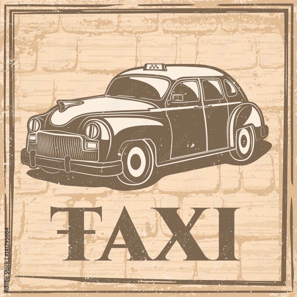 Vector illustration of a classic taxi cab in vintage style against a ...