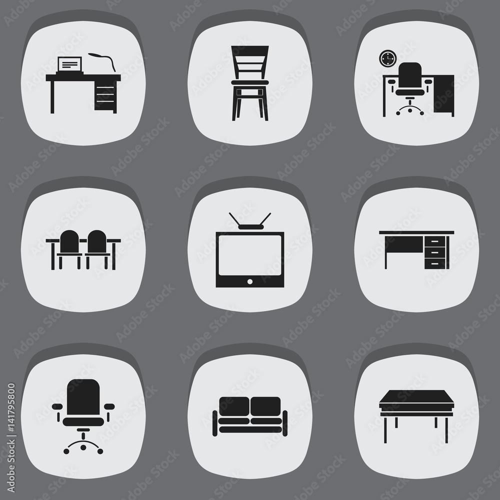 Set Of 9 Editable Furniture Icons. Includes Symbols Such As Trestle ...