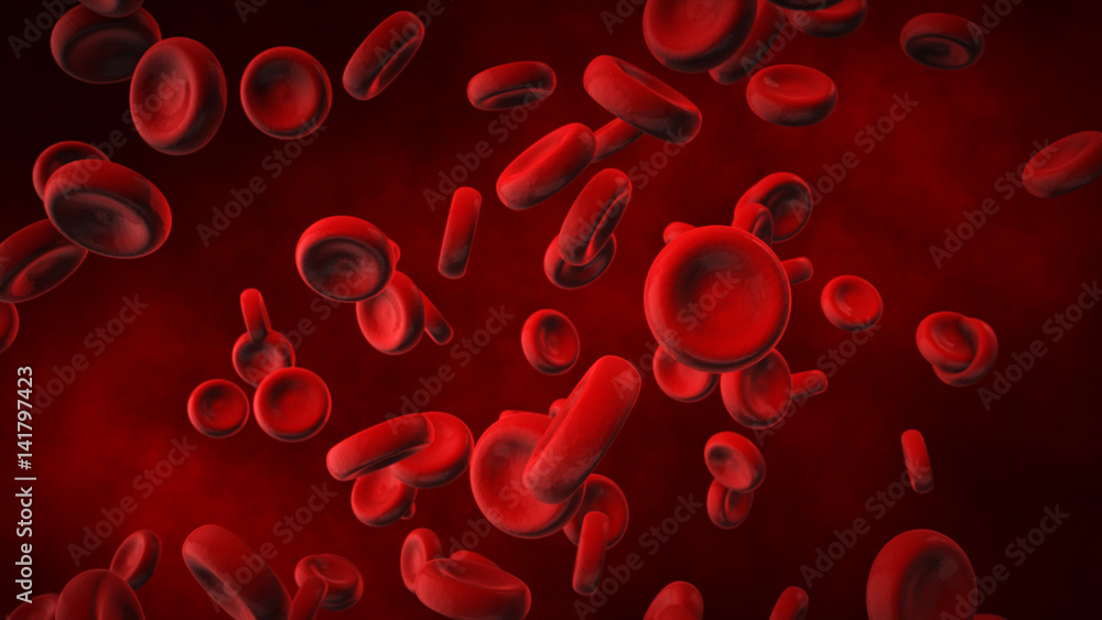 View under a microscope, blood-red blood cells in a living body, 3d ...