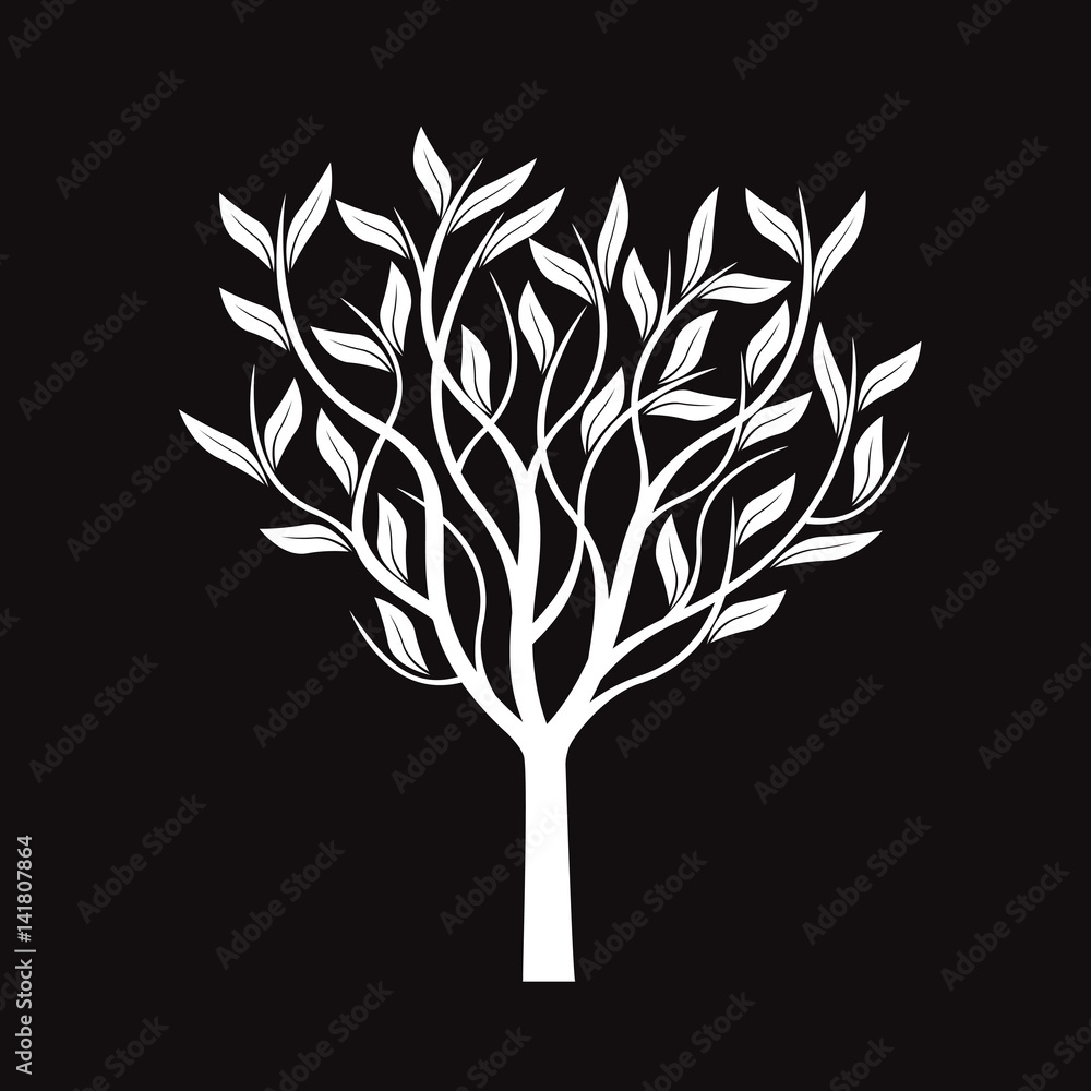 White Tree with Leafs. Vector Illustration. Stock Vector | Adobe Stock
