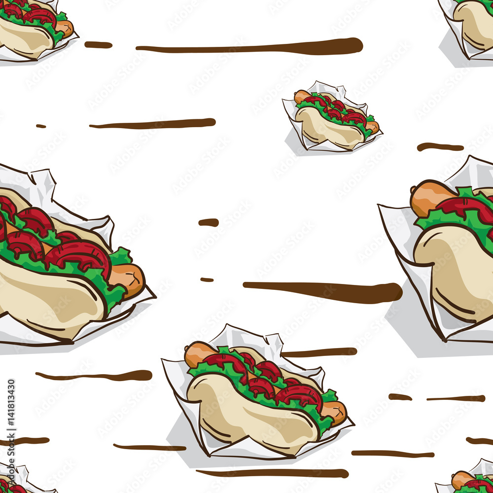 pattern fast food hot dog drawing graphic design illustrate objects ...