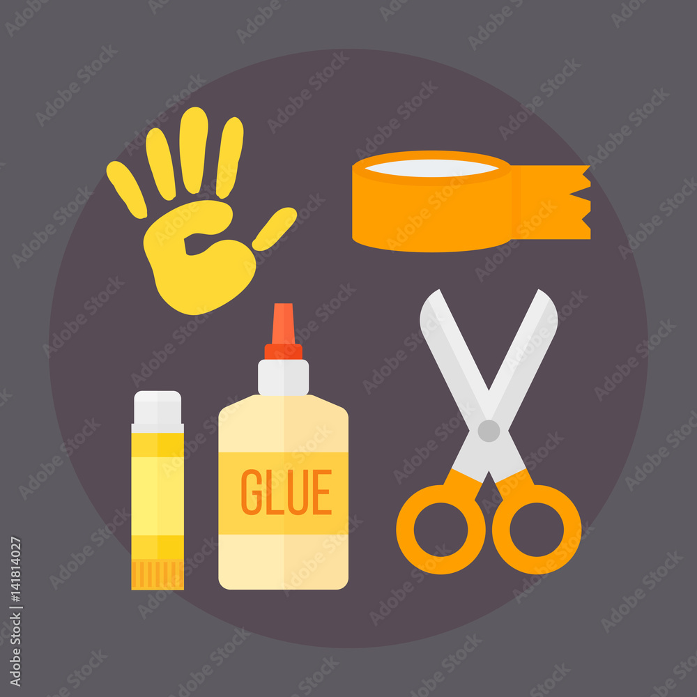 Themed kids creativity creation scissors symbols poster in flat style ...