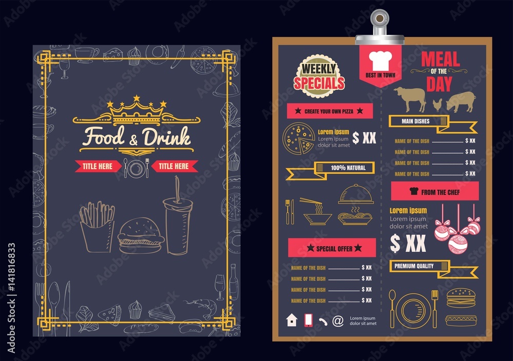 Restaurant Food Menu Design with Chalkboard Background Stock Vector ...