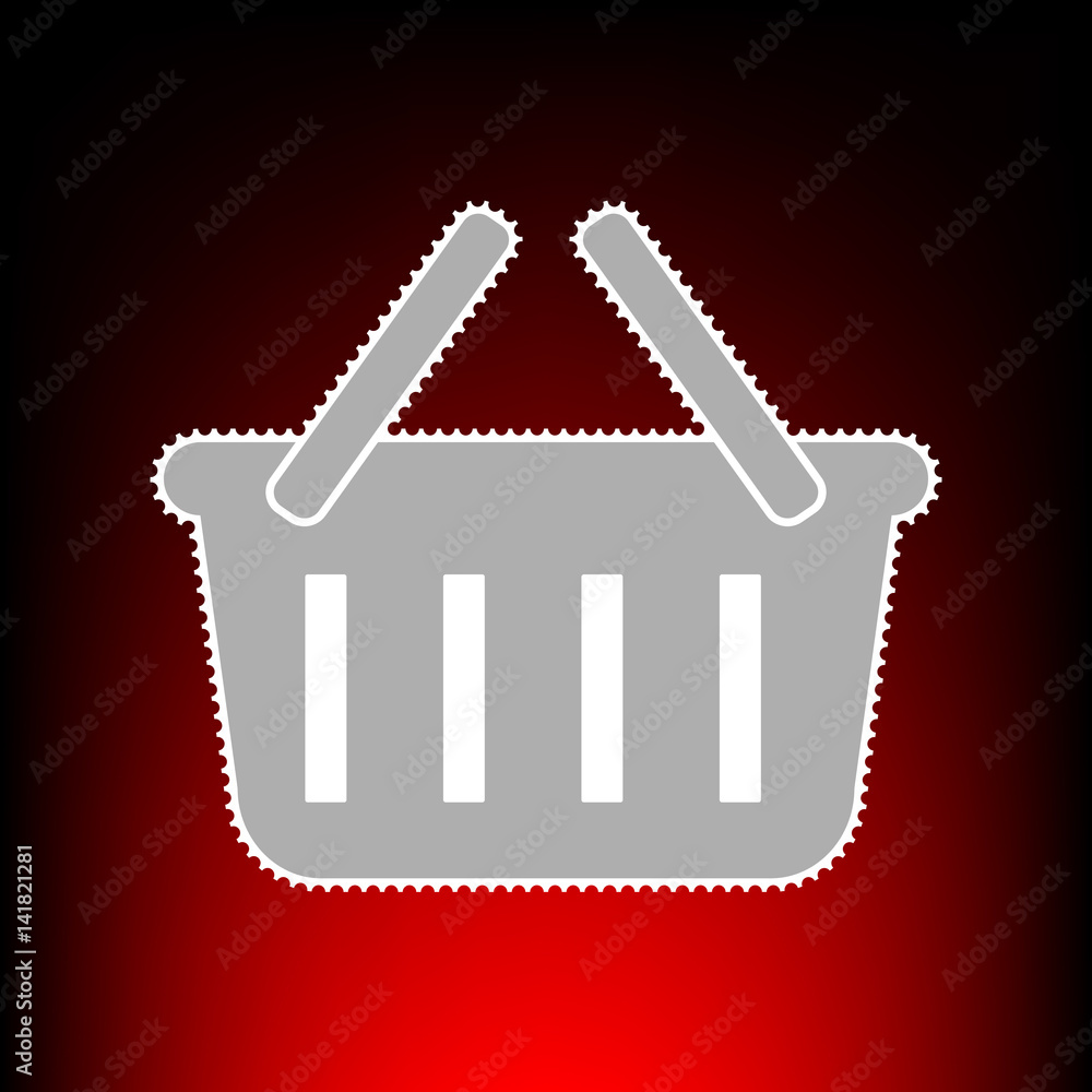 Shopping basket sign. Postage stamp or old photo style on red-black ...