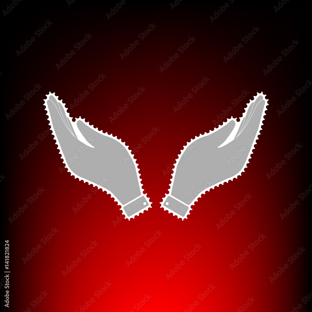 Hand icon illustration. Prayer symbol. Postage stamp or old photo style ...