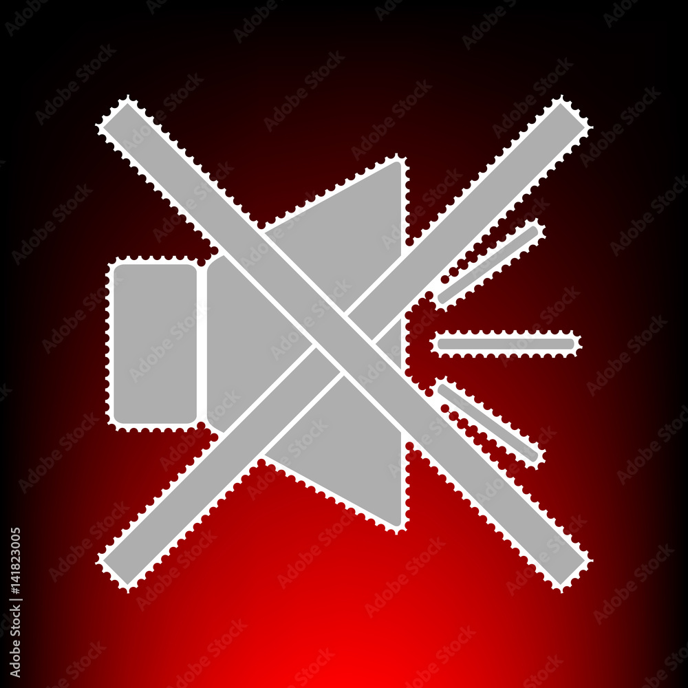 Sound sign illustration with mute mark. Postage stamp or old photo ...