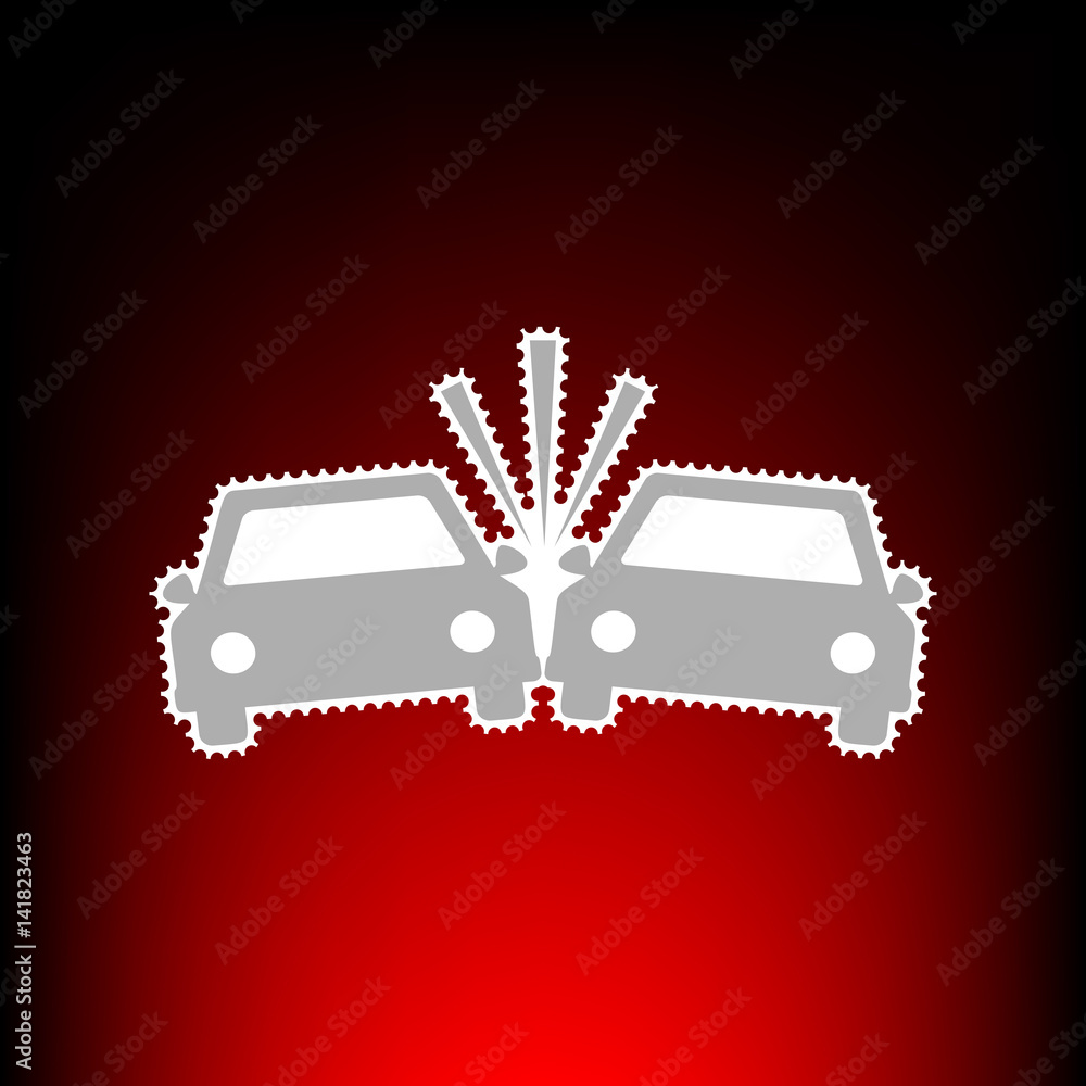 Crashed Cars sign. Postage stamp or old photo style on red-black ...