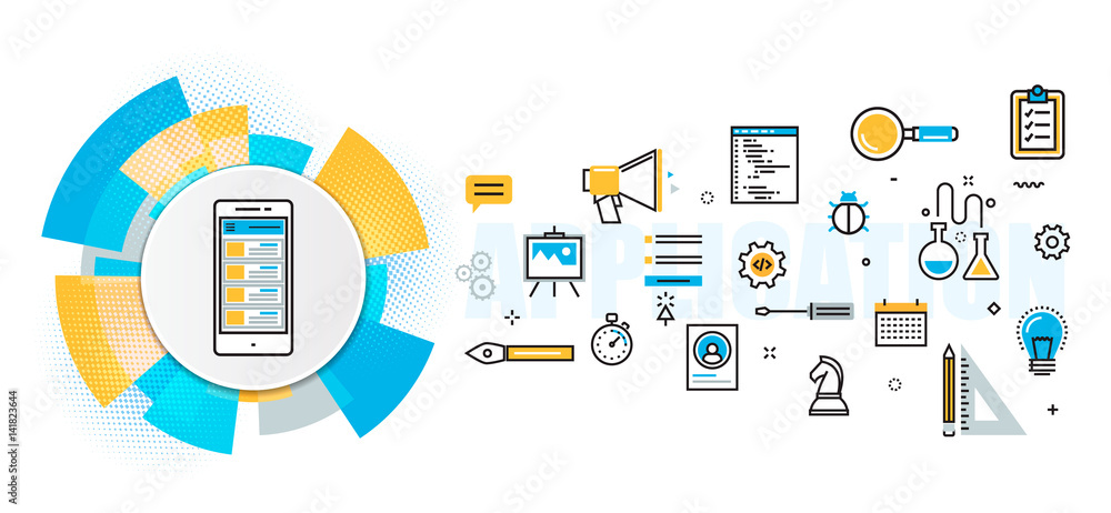 Flat line vector design concept of mobile application development ...