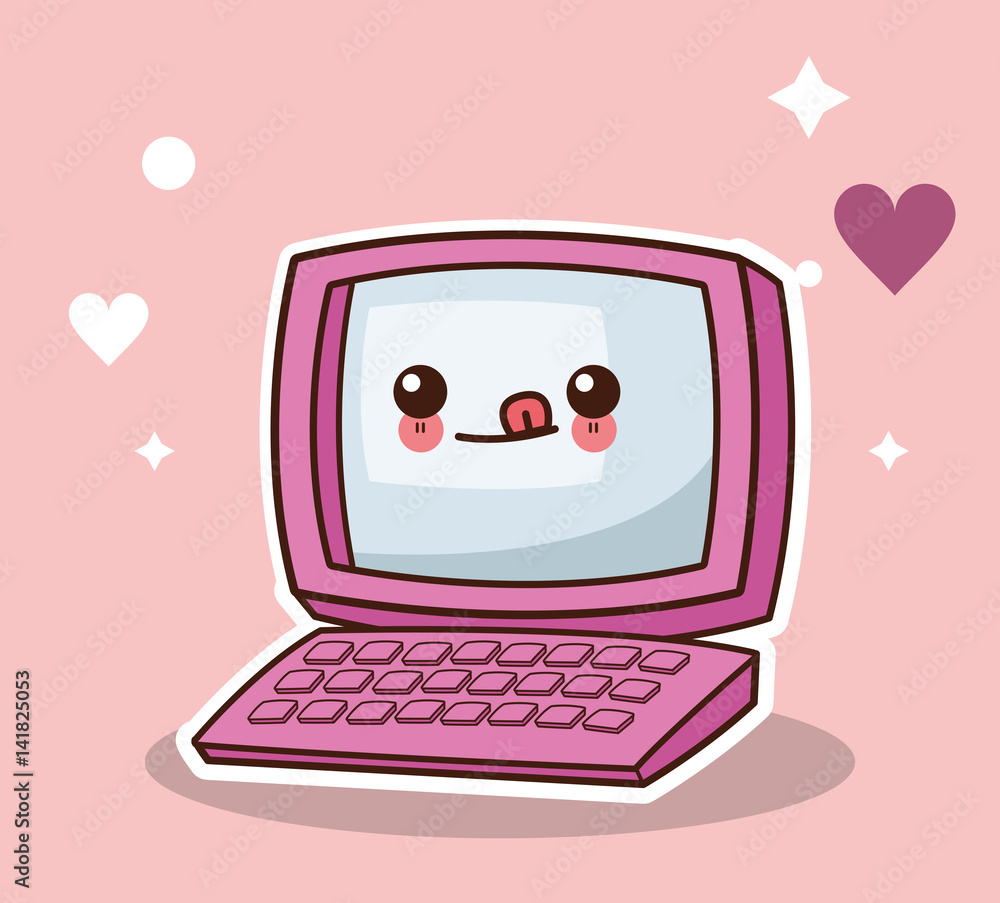 kawaii computer technology image vector illustration eps 10 Stock ...