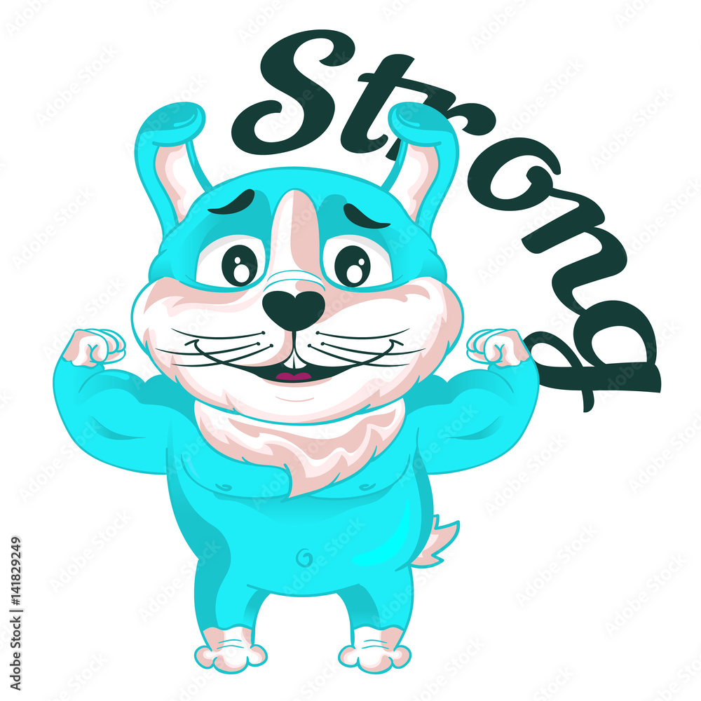 Strong Easter Bunny shows his biceps. Cartoon character. Vector ...