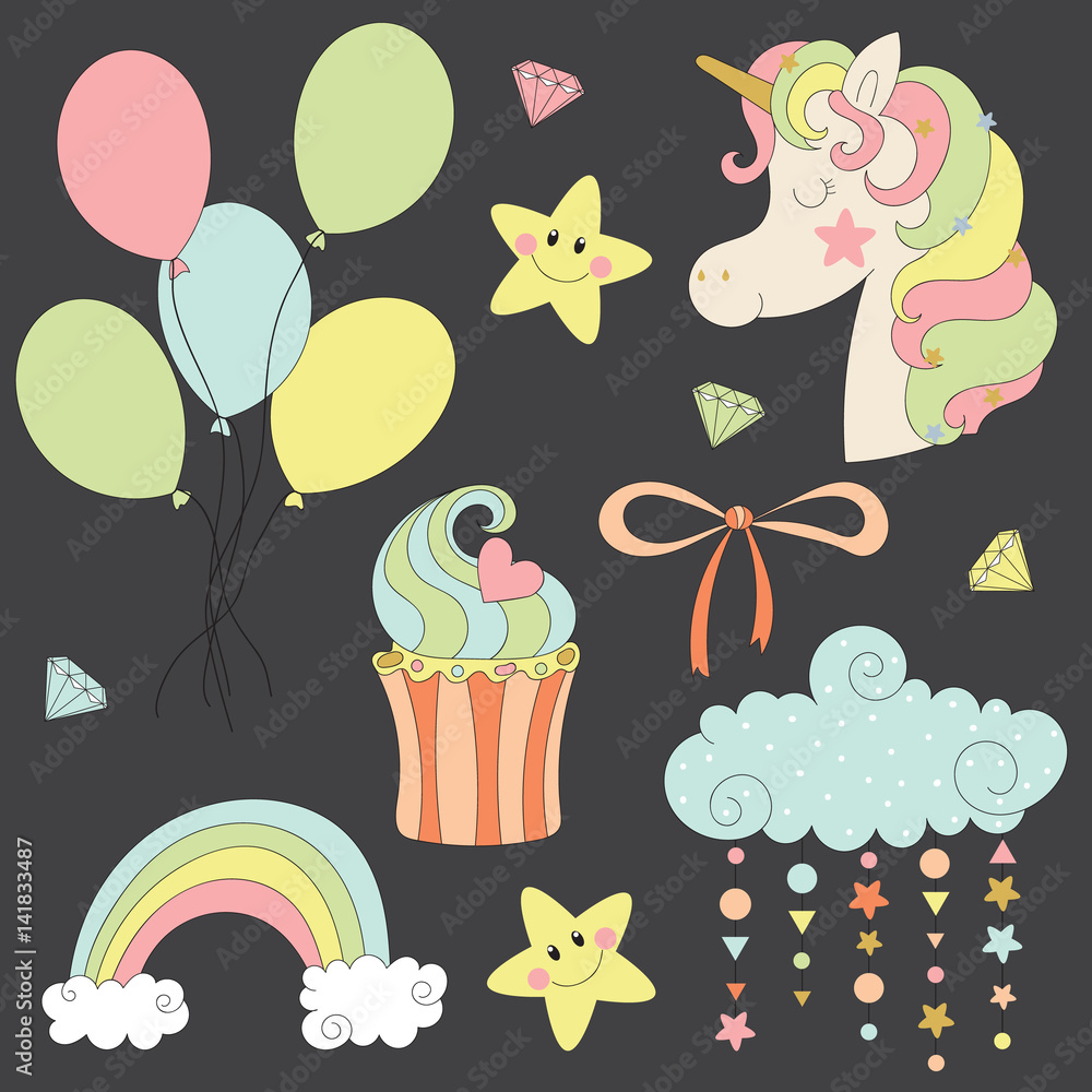 Unicorn clip art set Stock Vector | Adobe Stock