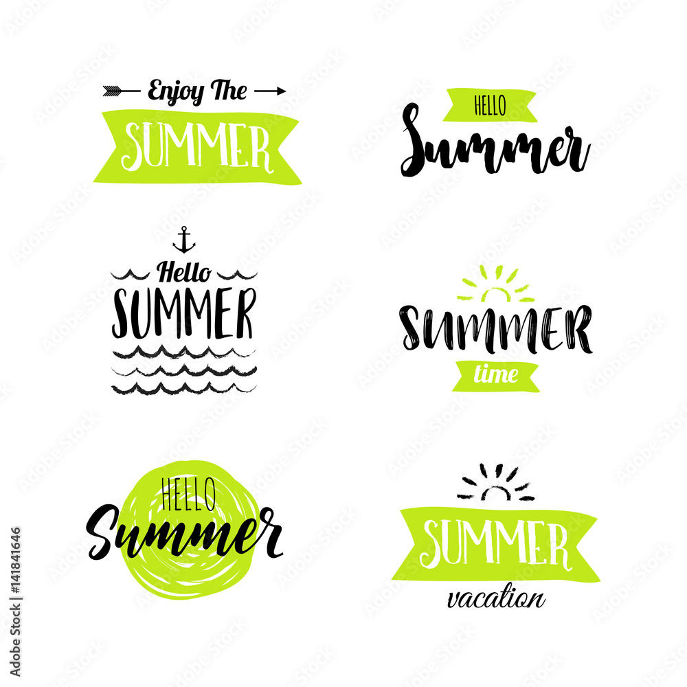 Summer Lettering Design Set. Hand drawn Vector illustration. Stock ...